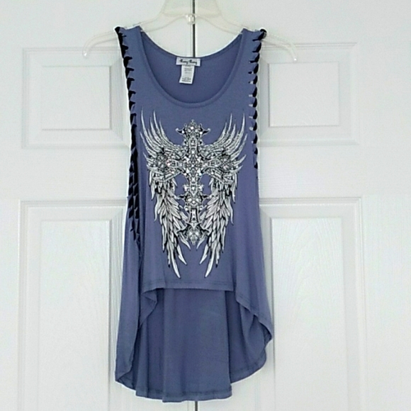 Bling | Tops | Bling Blue Purple Ripped Rhinestone Tank Top | Poshmark